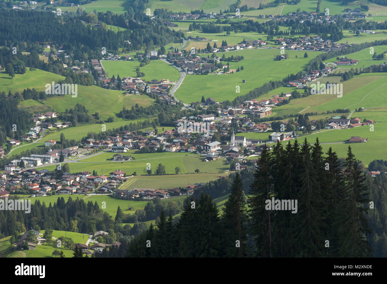 Austria, Tyrol, from the Astberg to Reith bei Kitzbuehel Stock Photo ...