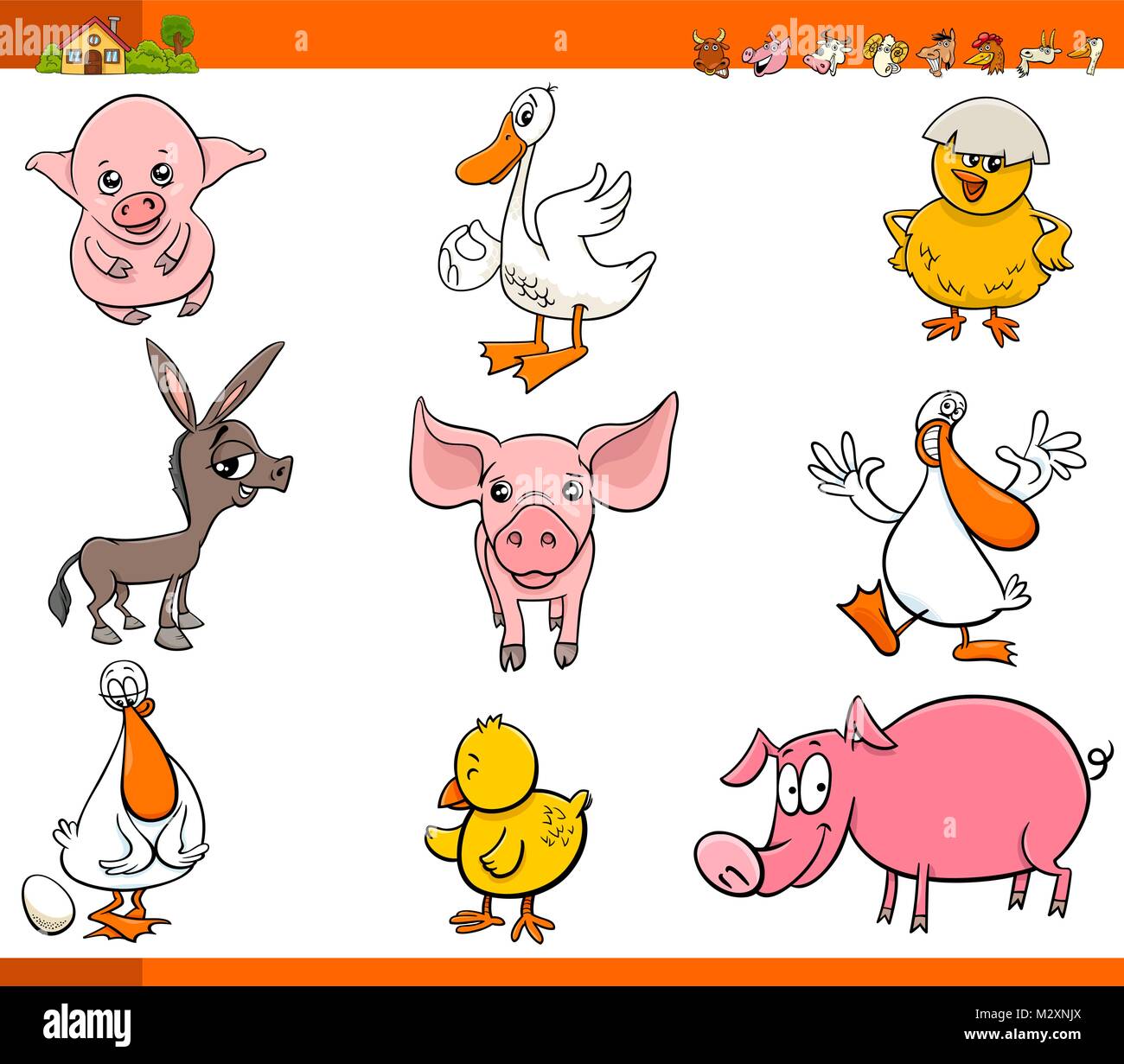 Cartoon Illustration of Funny Comic Farm Animal Characters Set Stock ...