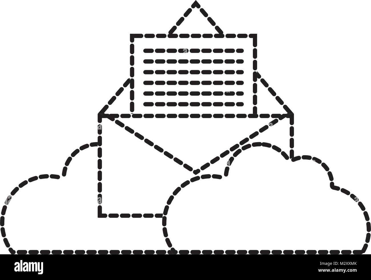 dotted shape e-mail letter with document information and clouds Stock ...