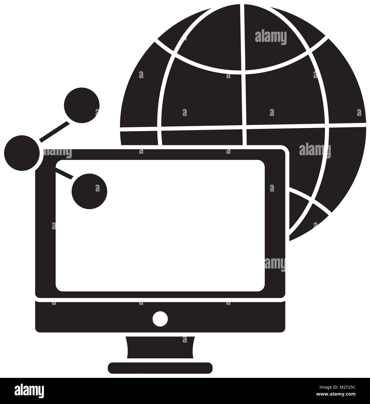 silhouette screen computer with share and global connection Stock ...