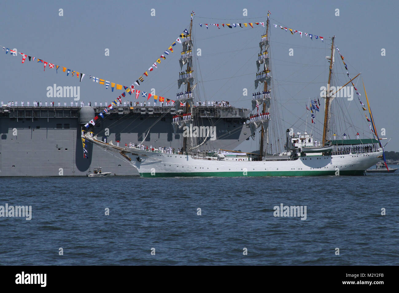 With its crew lining the yards, the Colombian navy’s training ship ...
