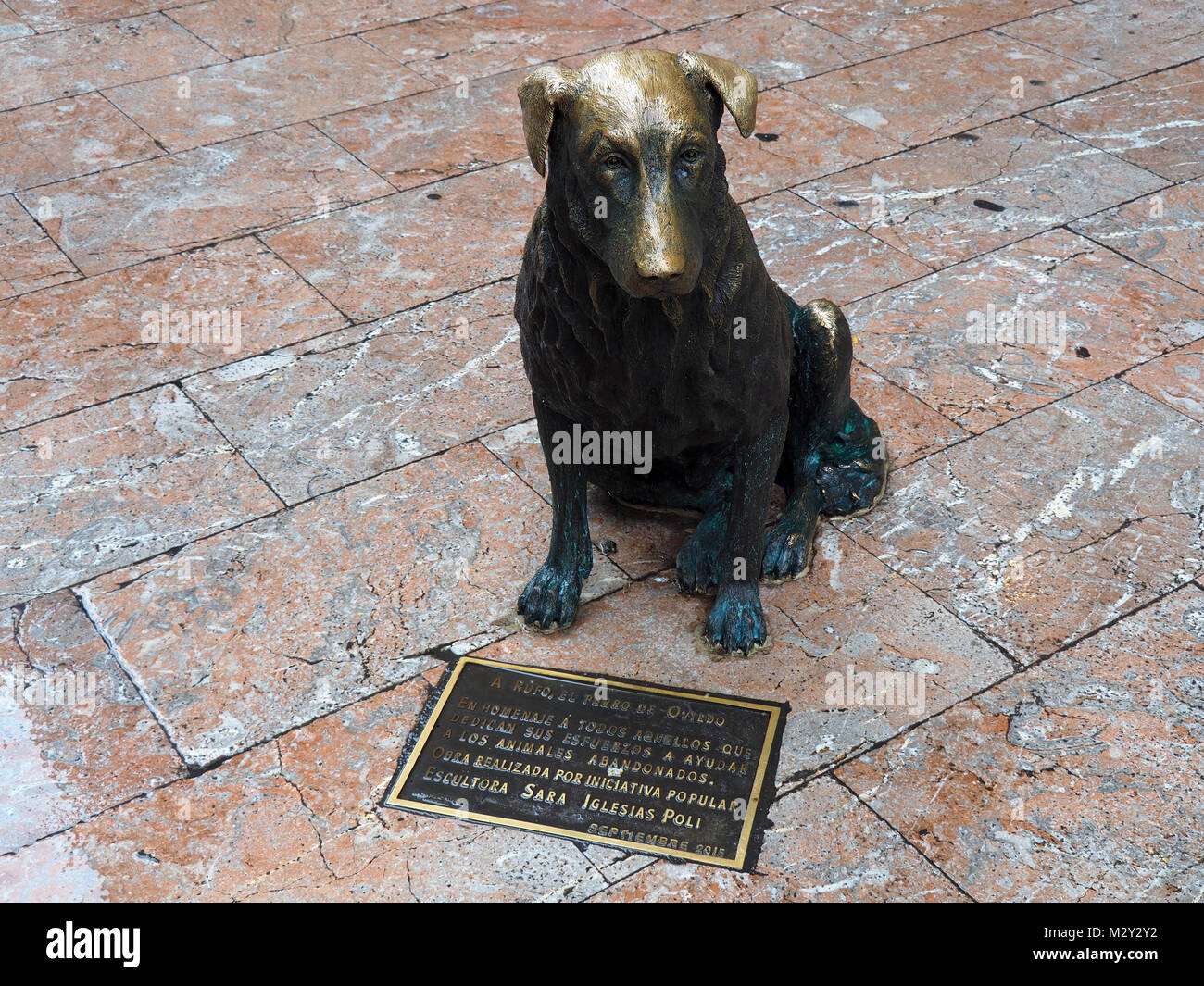 Statue of the dog Rufo in Oviedo, Spain. Sculpture designed by Sara ...