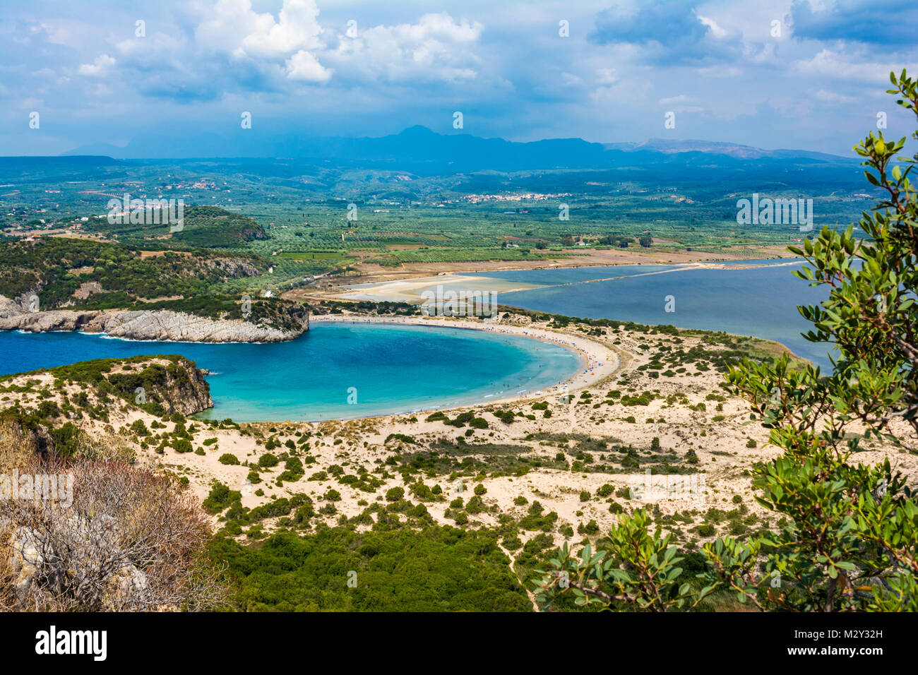 View of Voidokilia beach in the Peloponnese region of Greece, from the ...