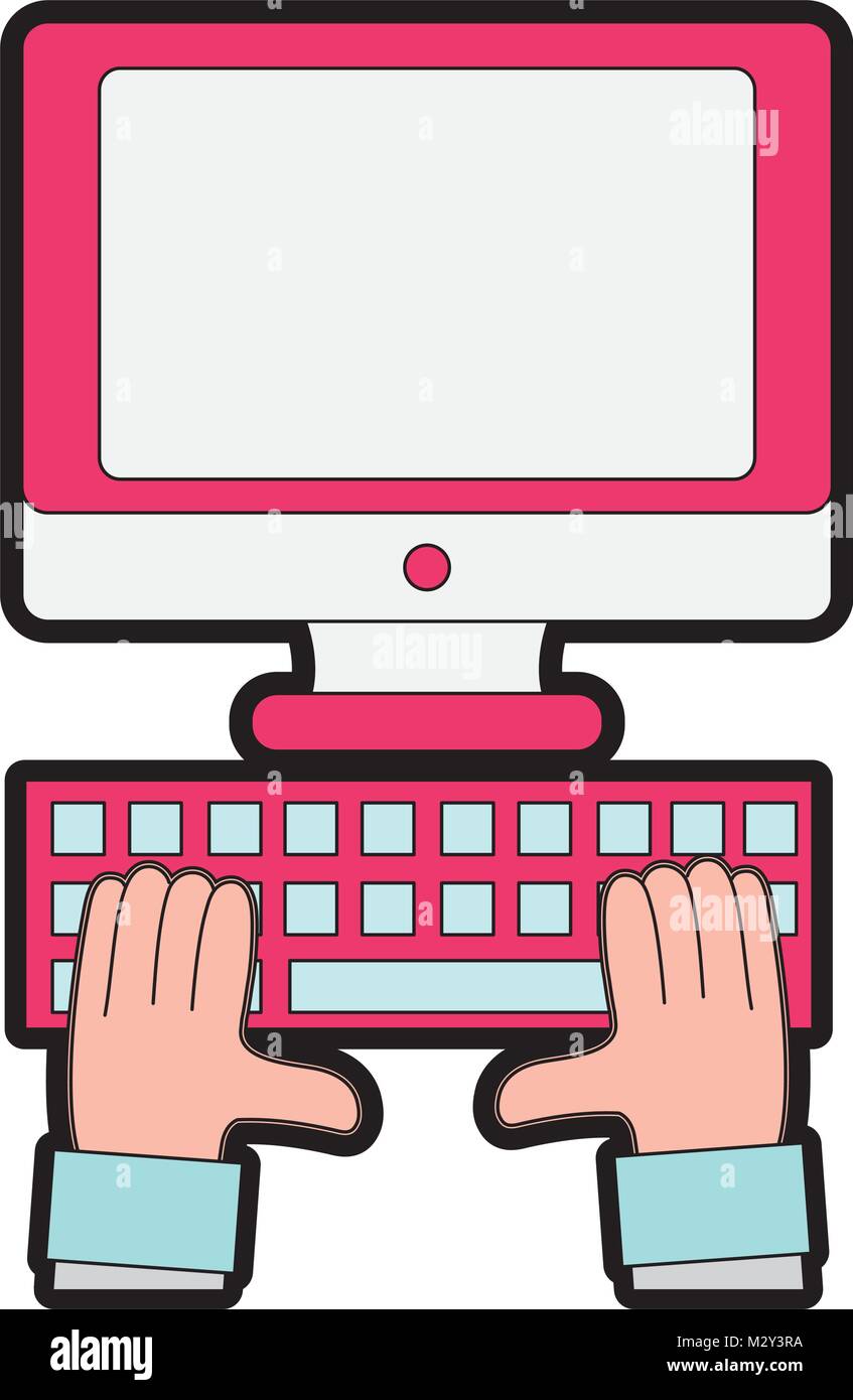 full color hand with screen computer and keyboard technology Stock ...