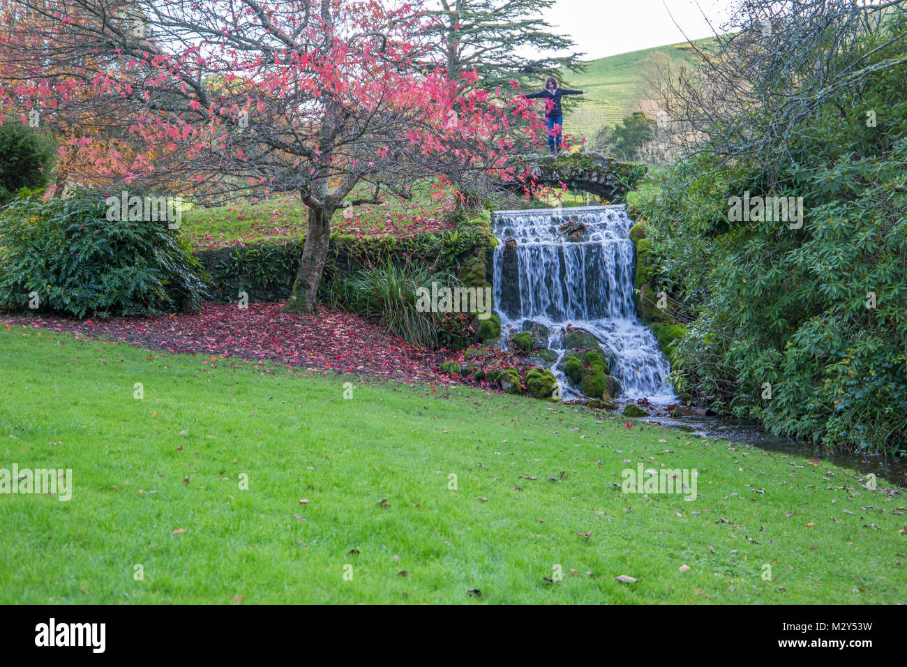 Girl standing on the top of waterfall Littlebredy Stock Photo - Alamy