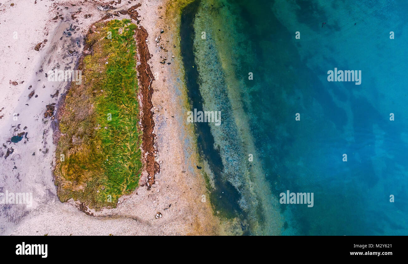 Pollution and dirt from the sea water, seen from above. Ecological ...