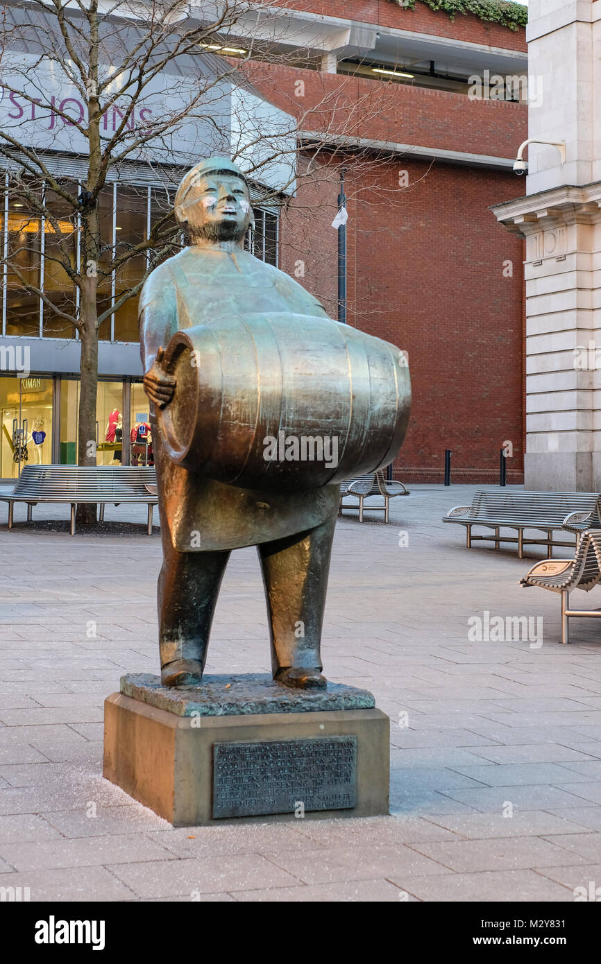 Leeds, St Johns Centre, Dortmund Drayman sculpture celebrating twinning ...