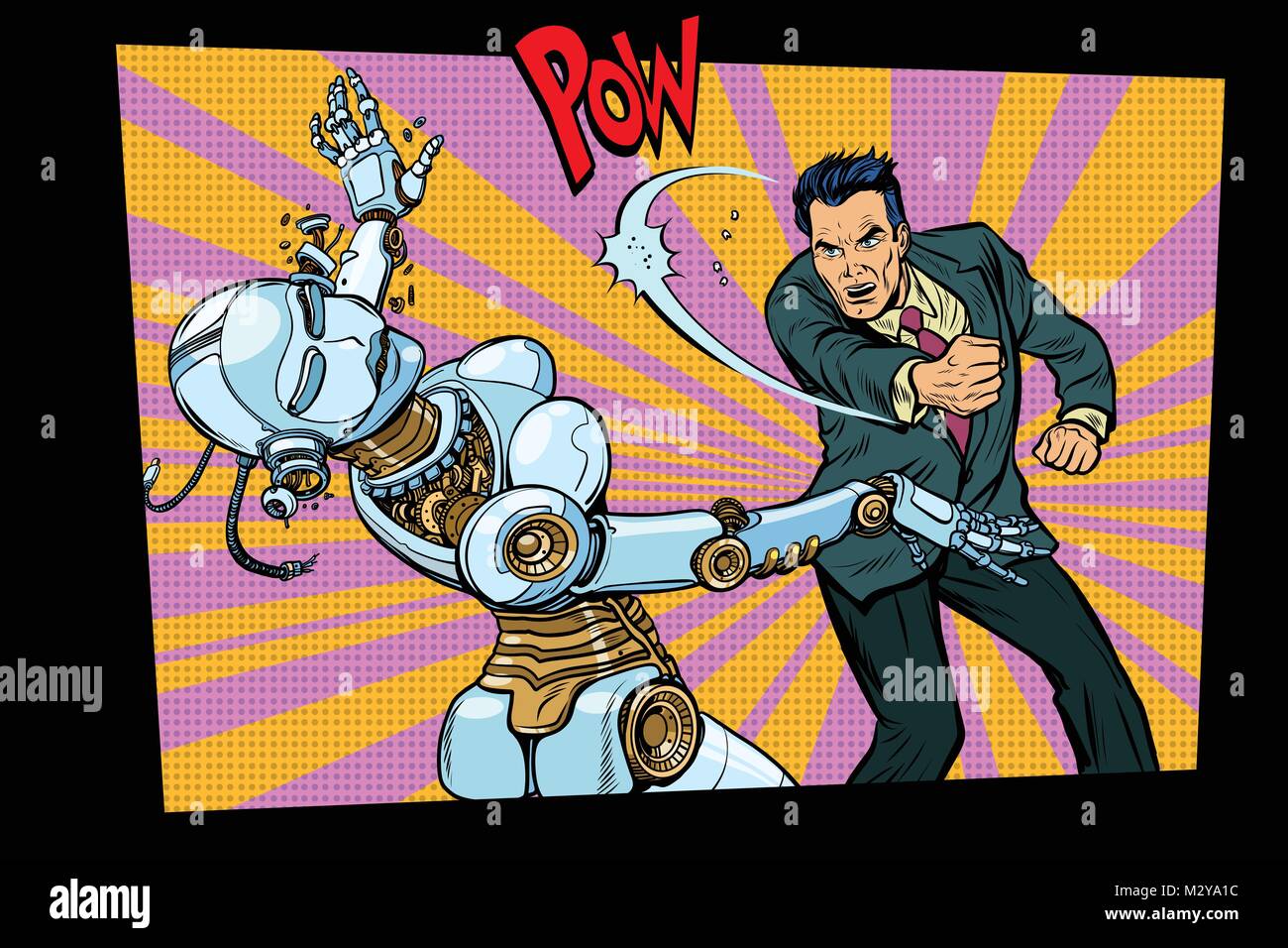 retro male beats up female robot Stock Vector Image & Art - Alamy