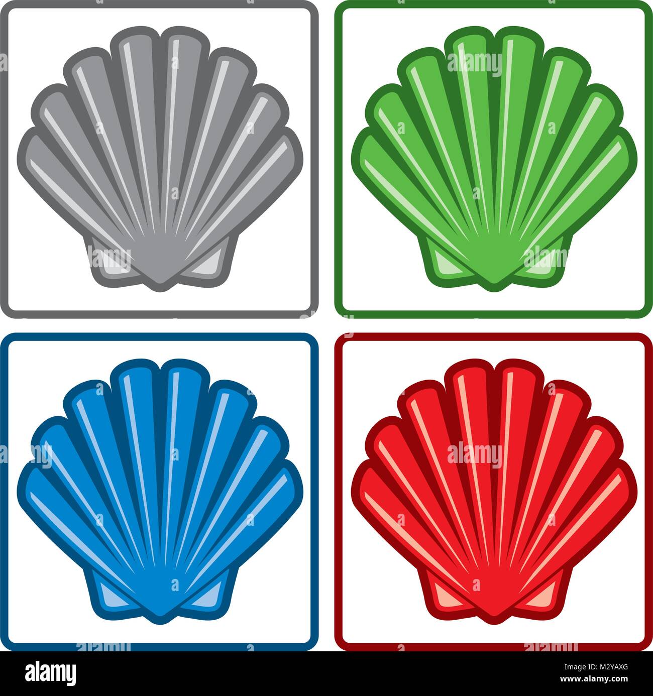 vector sea shell icons isolated on white background. yellow, red, blue ...