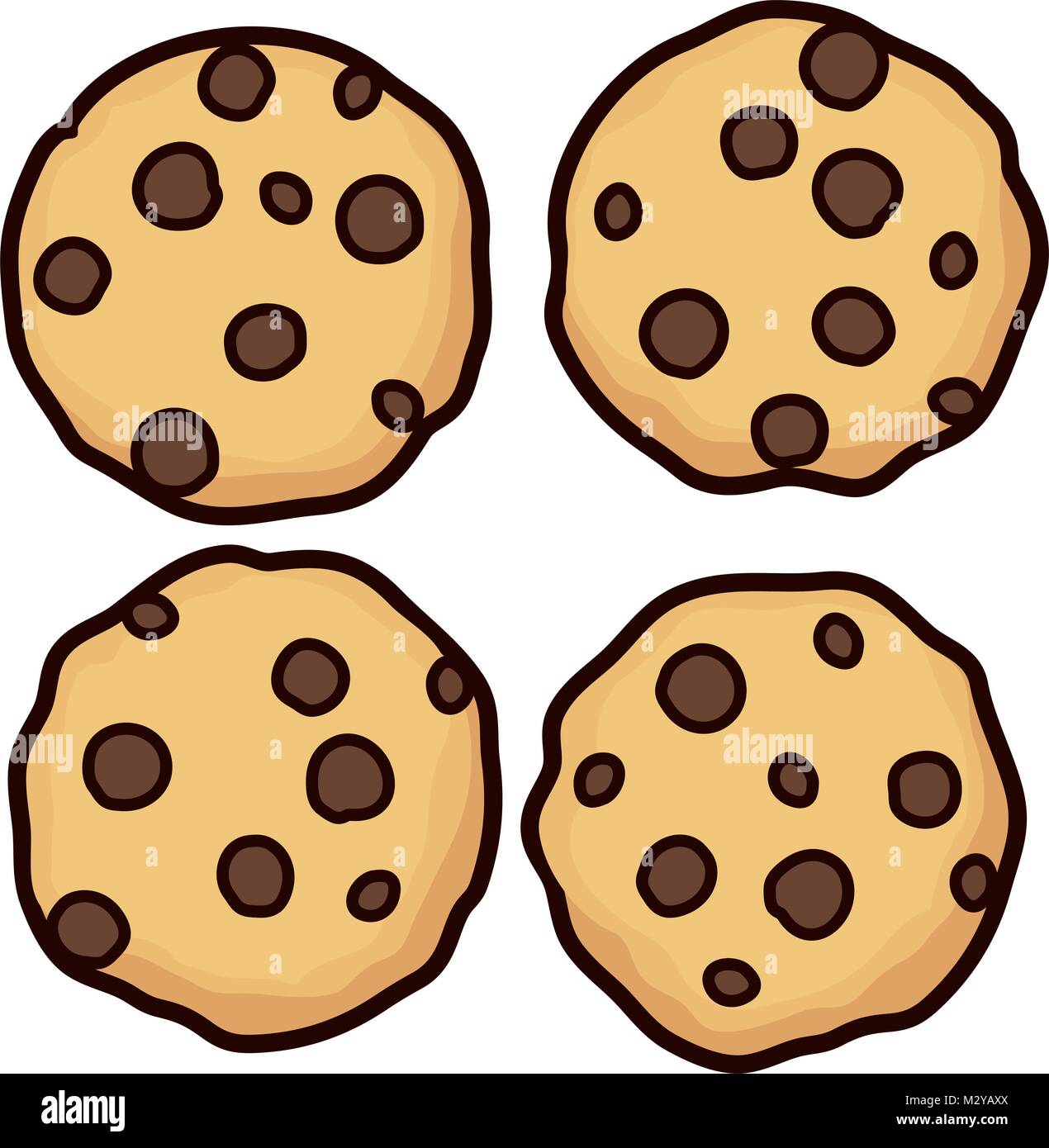 vector set of chocolate chip whole cookies isolated on white background ...
