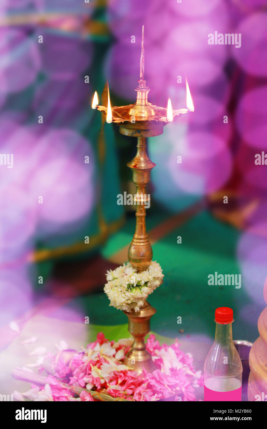 prayer lights at an Indian wedding with lights Stock Photo - Alamy