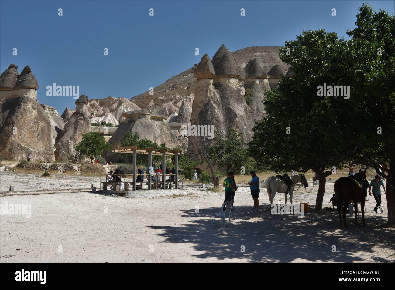Tourists visiting some of the famous Fairy chimneys in Cappadocia which ...