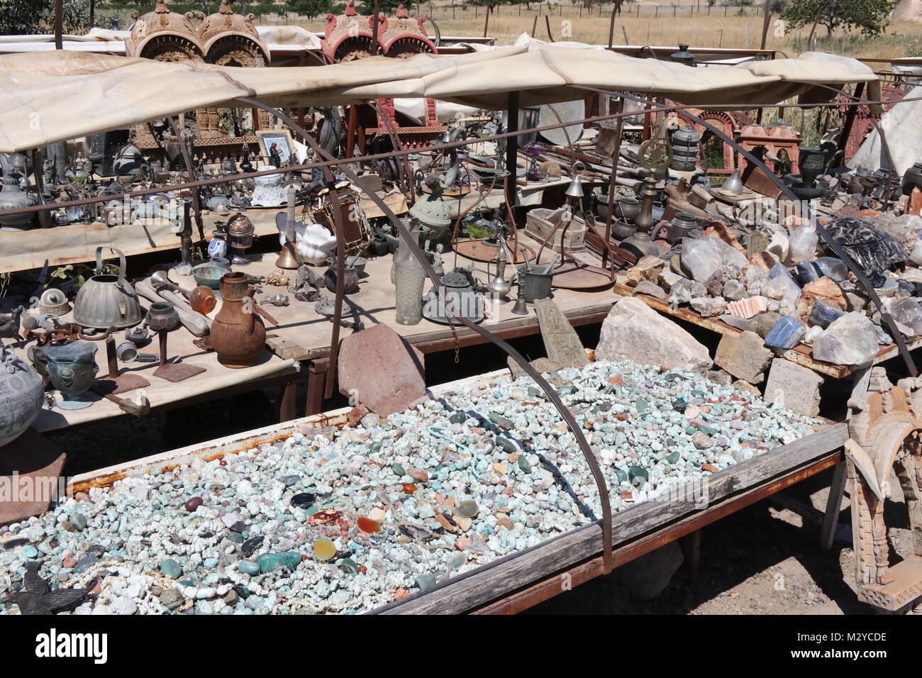 23rd JULY 2017, CAPPADOCIA,TURKEY: A Turkish stall with antique items ...