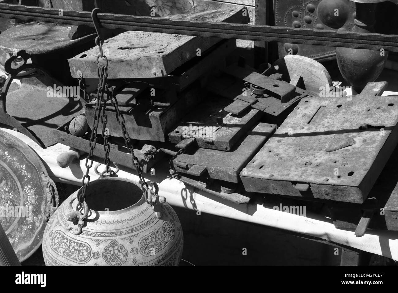 23rd JULY 2017, CAPPADOCIA,TURKEY: A Turkish stall with antique items ...