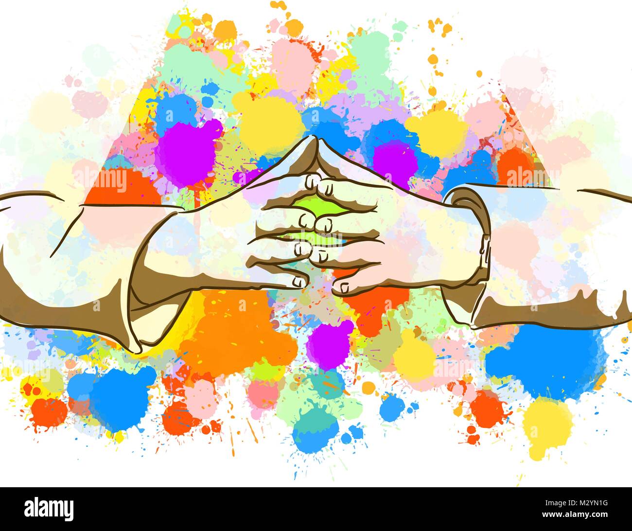 Businesswoman Colorful Hands Sign. Hand Drawn Vector Illustration ...