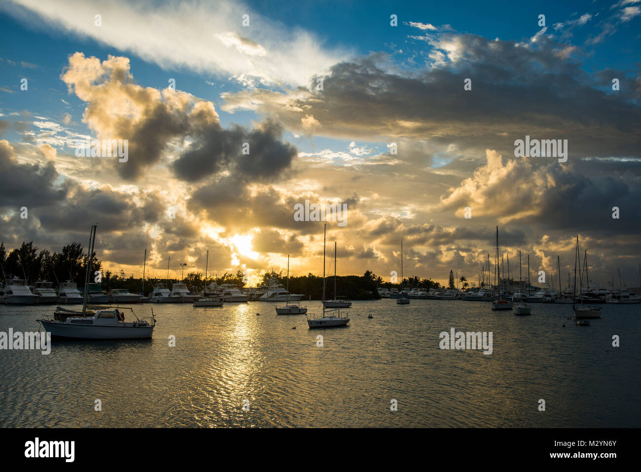 Sailing boats at sunset in the harbour of Ponce, Puerto Rico, Caribbean ...