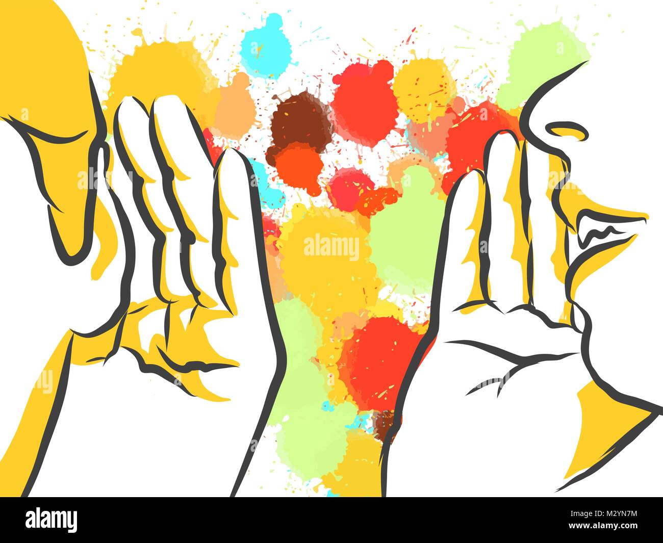 Colorful Gossip Hands Sketch. Hand Drawn Vector Illustration, Splatter ...
