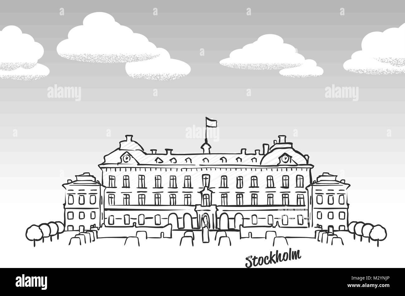 Stockholm, Sweden famous landmark sketch. Lineart drawing by hand ...