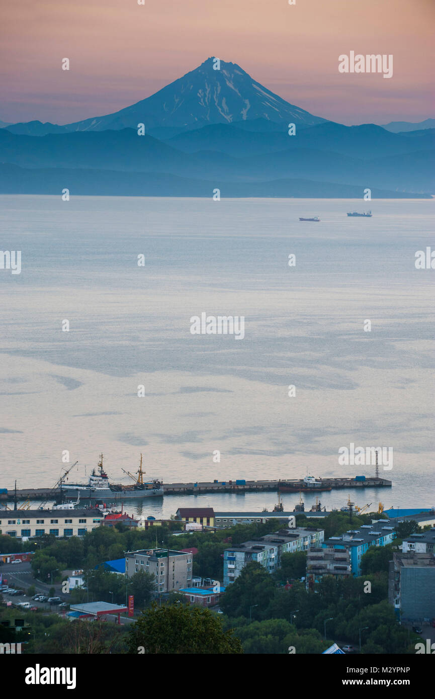 The avacha bay near petropavlovsk kamchatsky at sunset hi-res stock ...