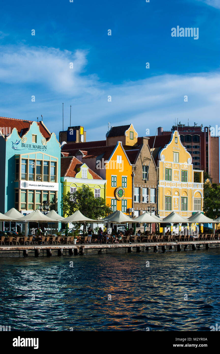 The dutch houses at the Sint Annabaai in Wilemstad City, capital of ...