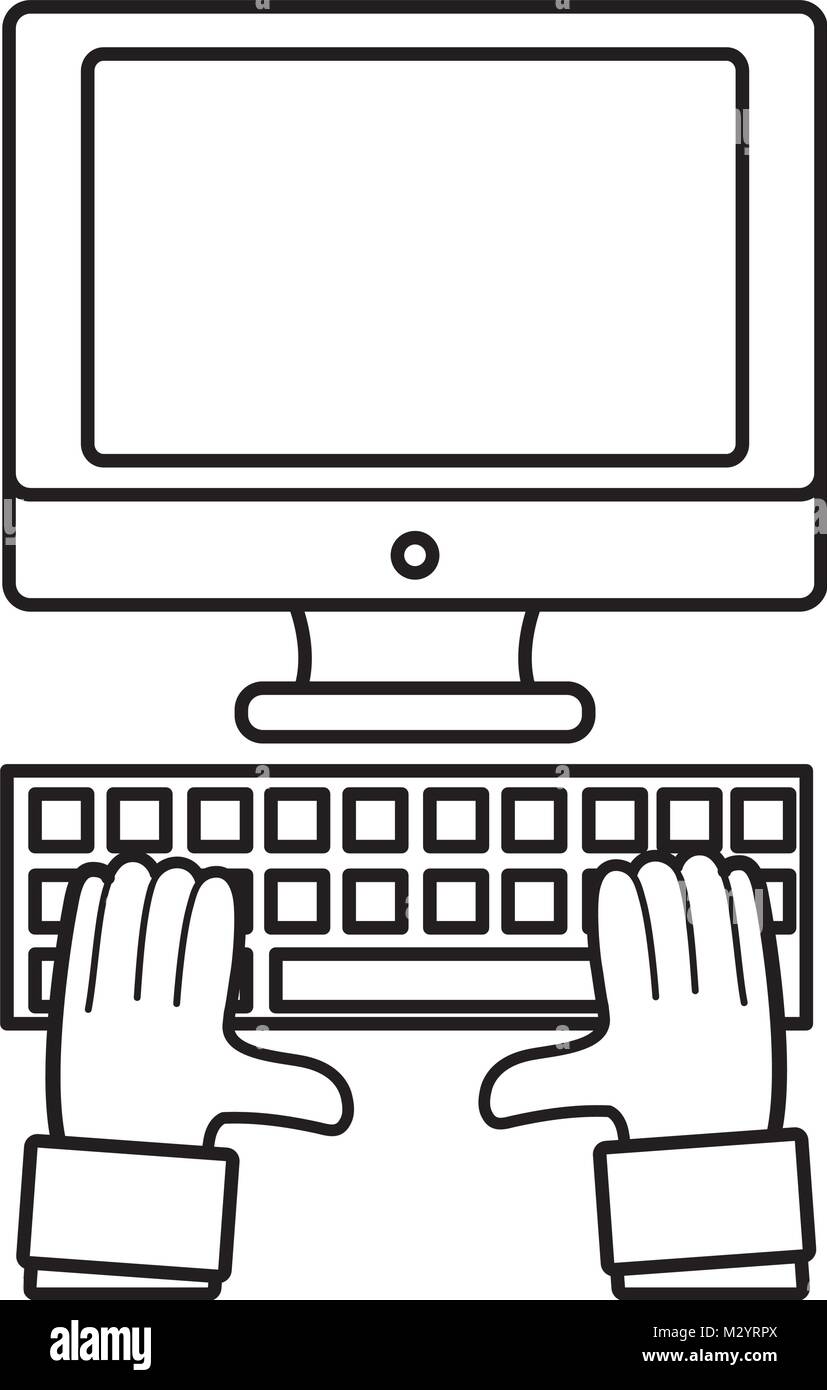 line hand with screen computer and keyboard technology Stock Vector ...