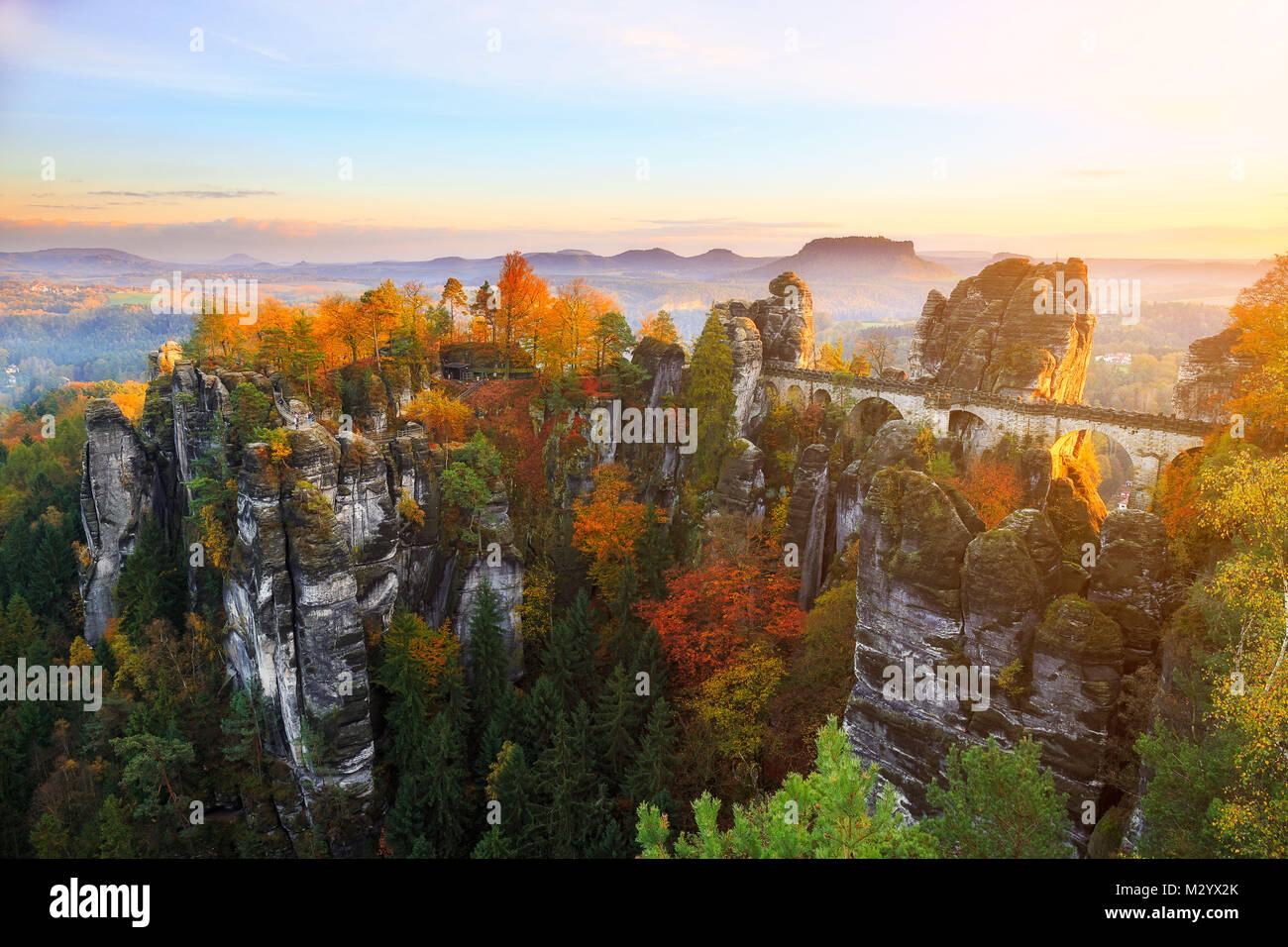 The famous bastei bridge in saxon switzerland near Rathen Stock Photo ...