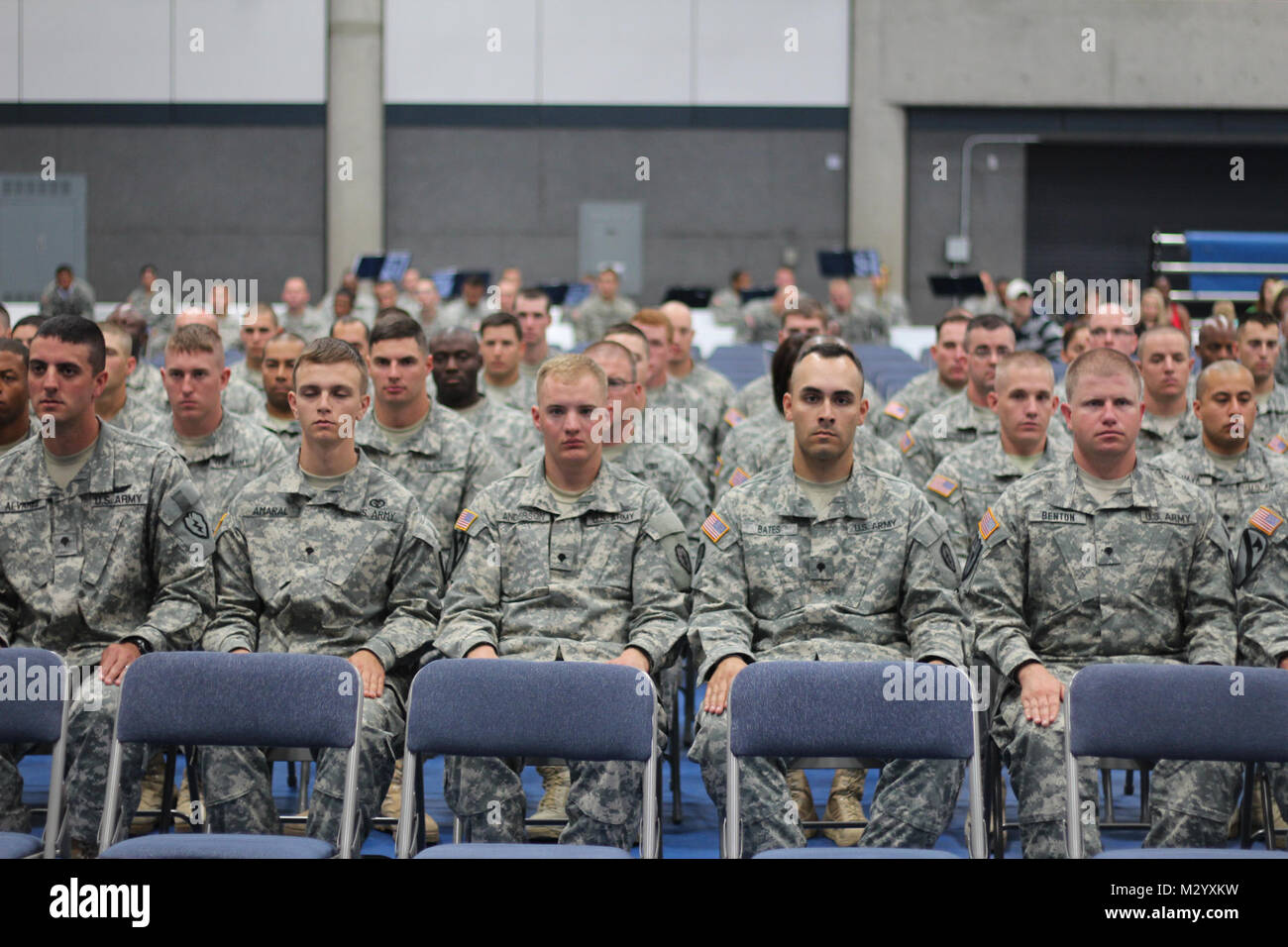 Students in the Warrior Leader Course Class 10-12 sit in the gymnasium ...