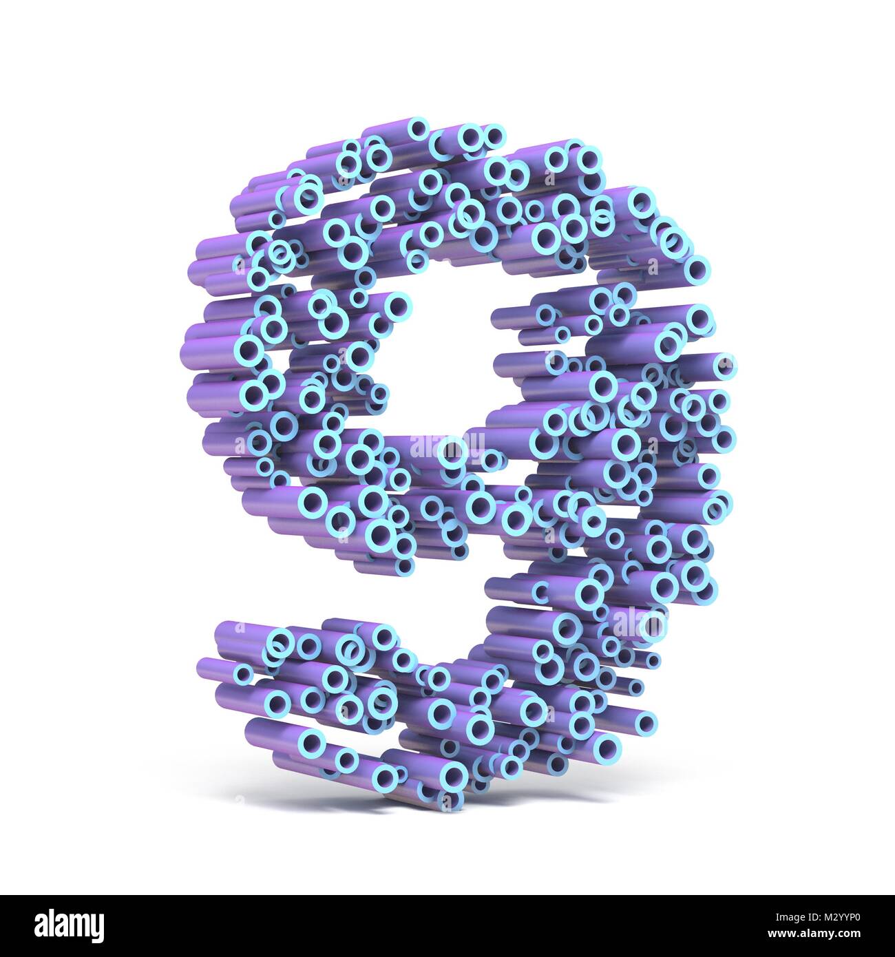 Purple blue font made of tubes NUMBER NINE 9 3D render illustration ...