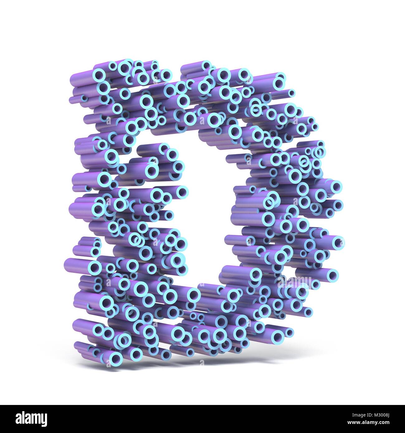 Purple blue font made of tubes LETTER D 3D render illustration isolated ...