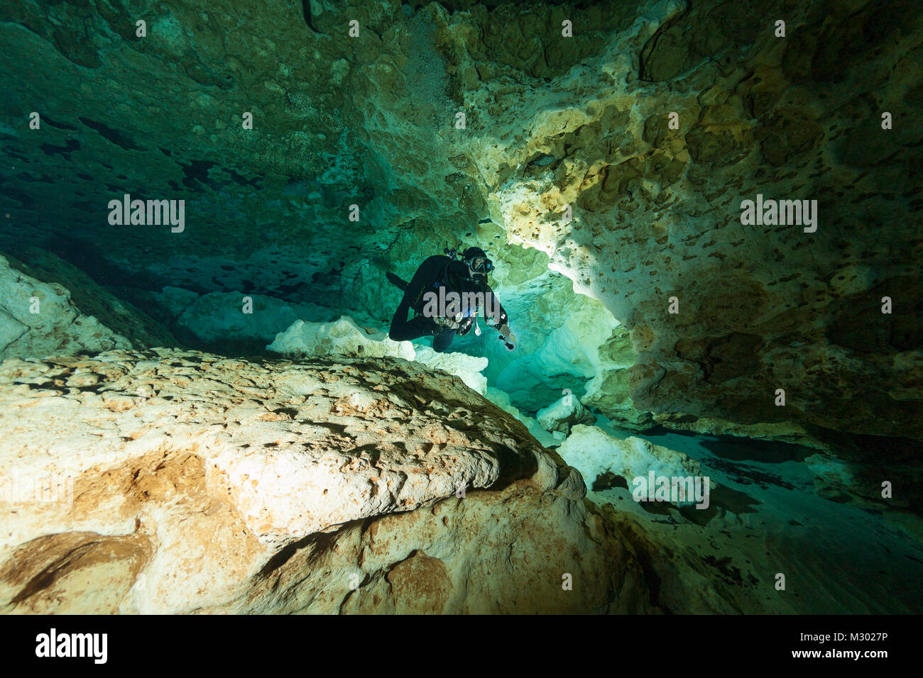 divers underwater caves diving Ginnie Springs Florida USA Stock Photo ...