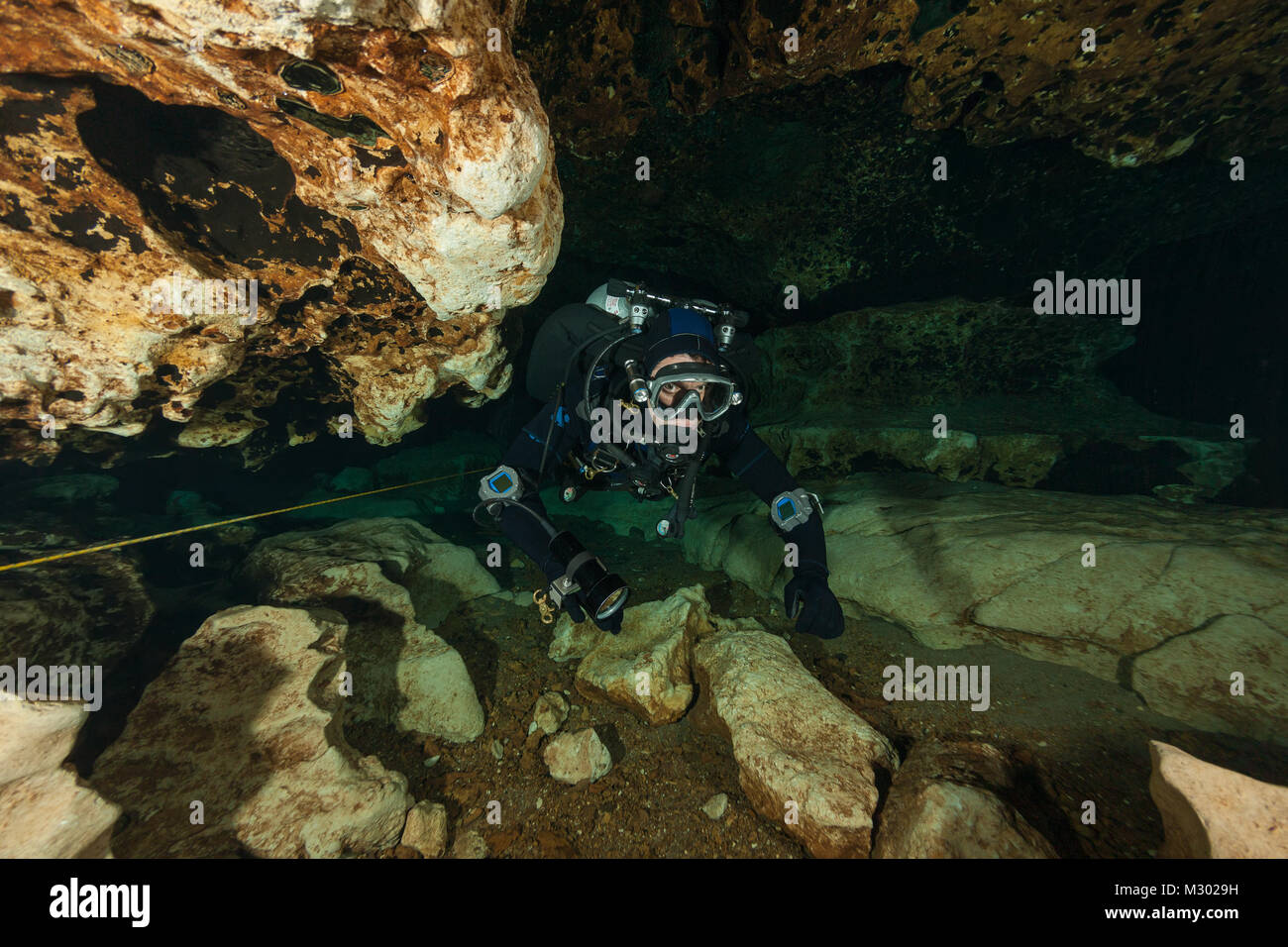 divers underwater caves diving Ginnie Springs Florida USA Stock Photo ...