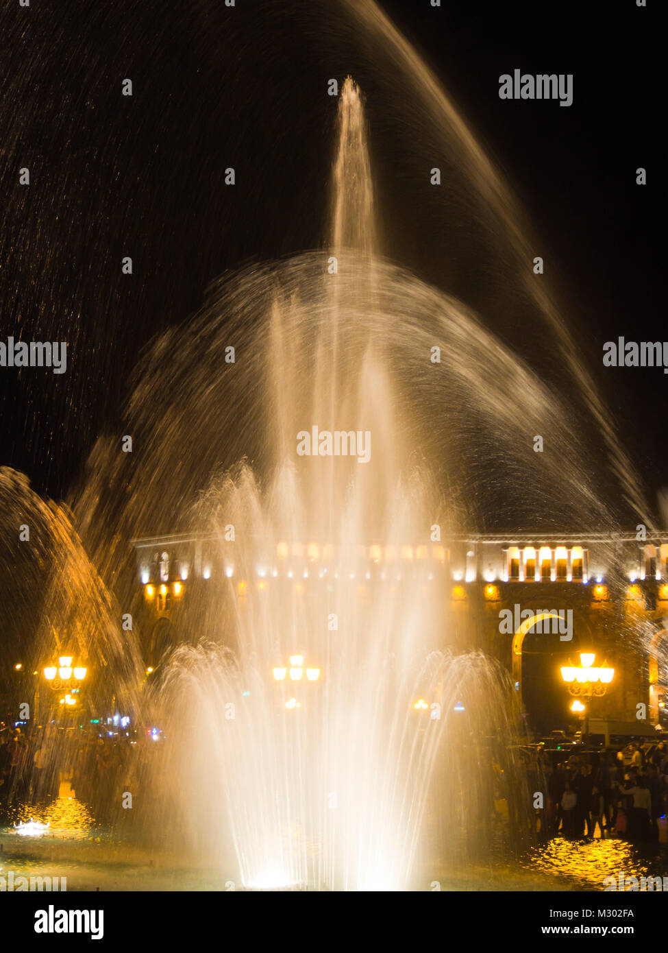 The Republic Square in Yerevan Armenia at night features a musical ...