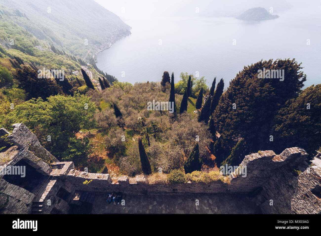 Aerial view from the Castello di Vezio on lake Como, Italy Stock Photo ...