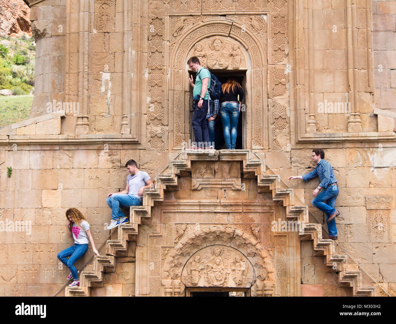 Noravank Monastery in southern Armenia, two floors with narrow ...