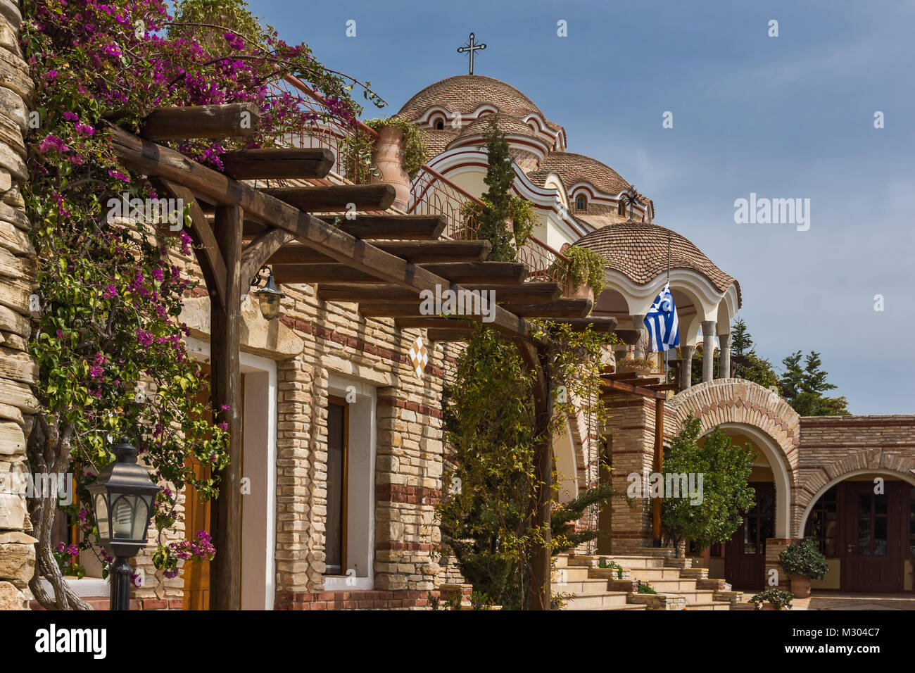 Spring Flowers and Church in the Archangel Michael Monastery in Thassos ...