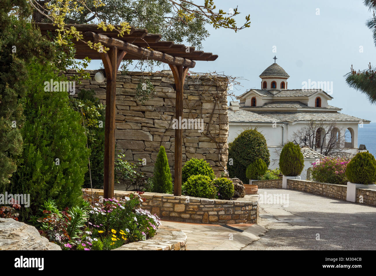 Panoramic view of Archangel Michael Monastery in Thassos island, East ...