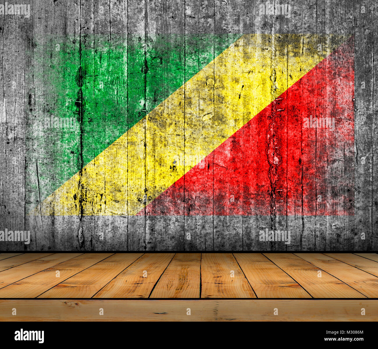 Congo Republic flag painted on background texture gray concrete with ...