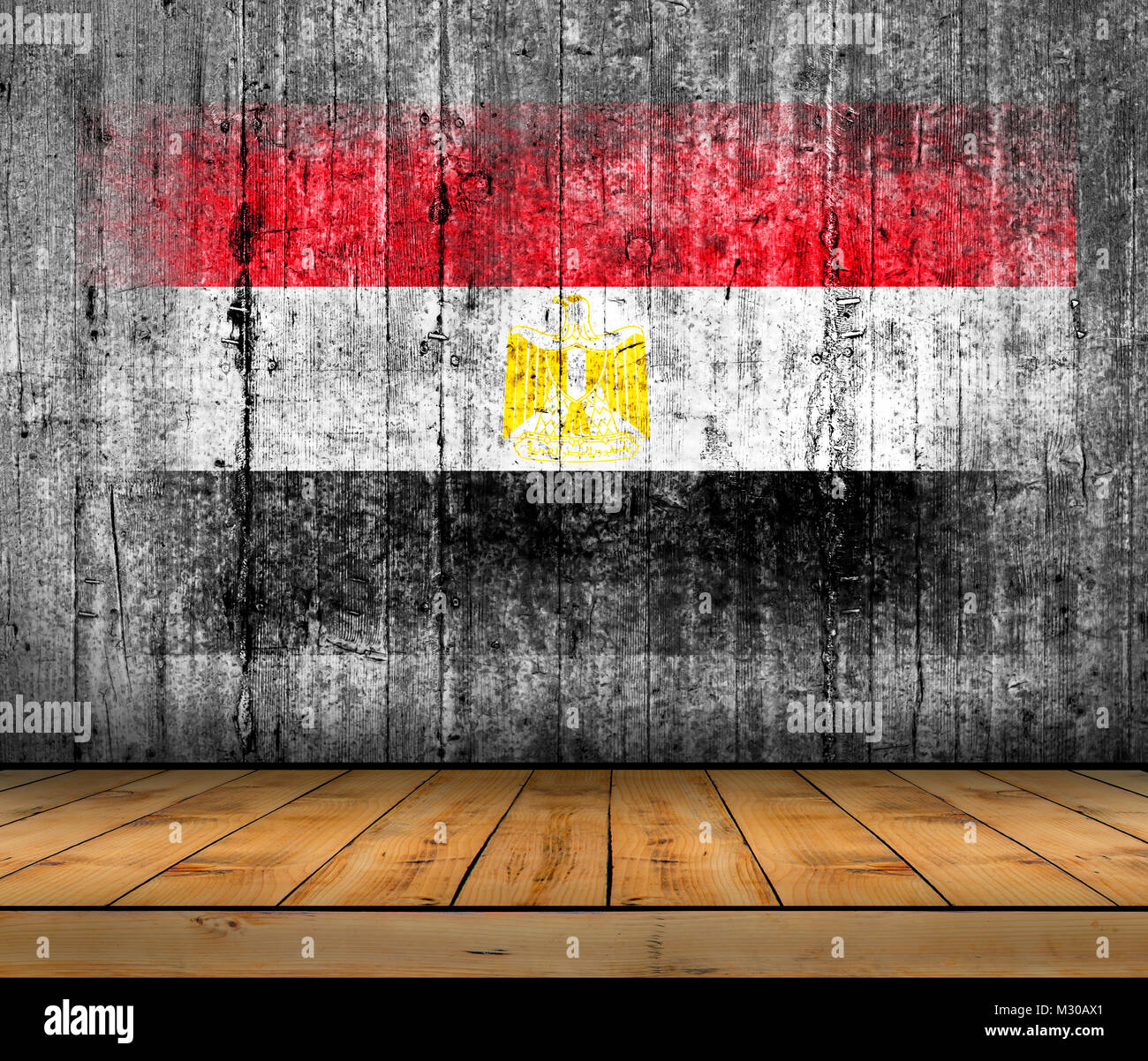 Egypt flag painted on background texture gray concrete with wooden ...