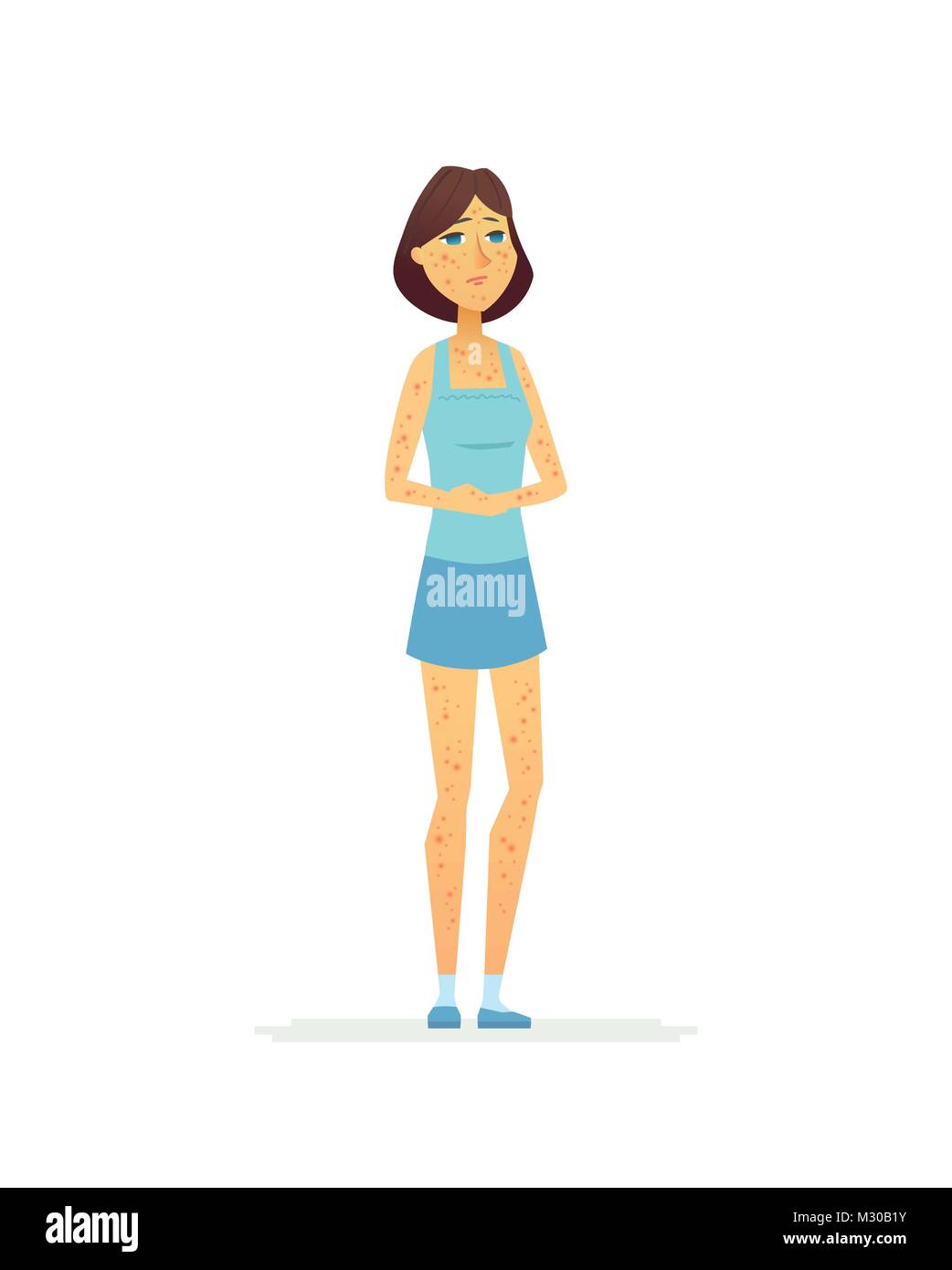 Young woman with a rash - cartoon people characters isolated ...