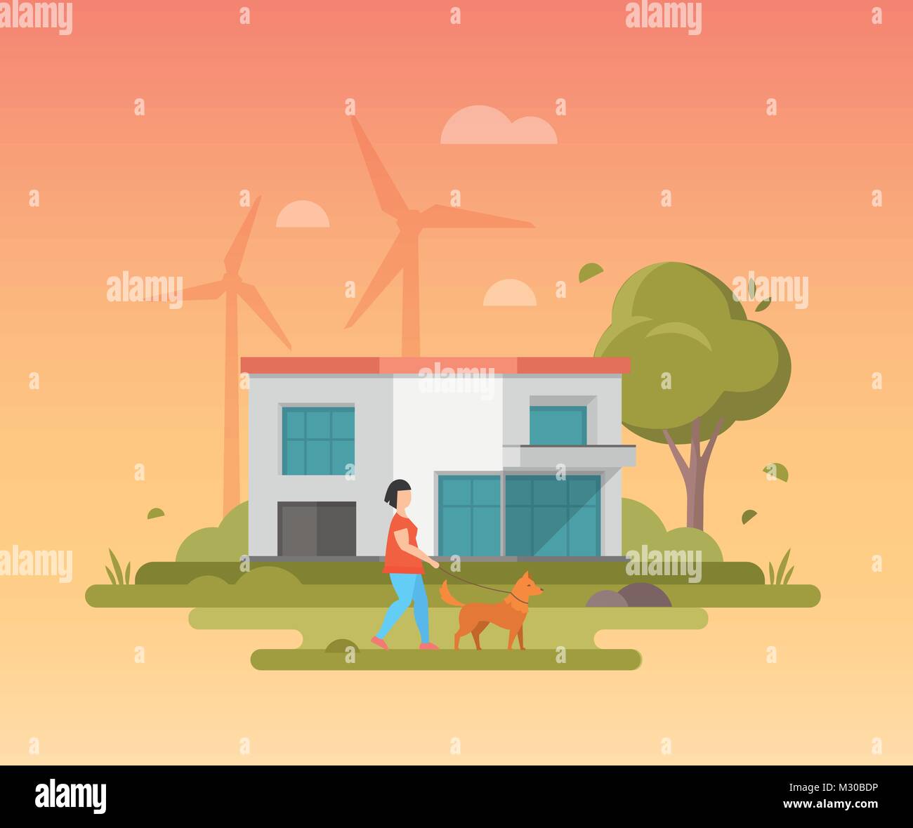 Landscape with windmills - modern flat design style vector illustration ...
