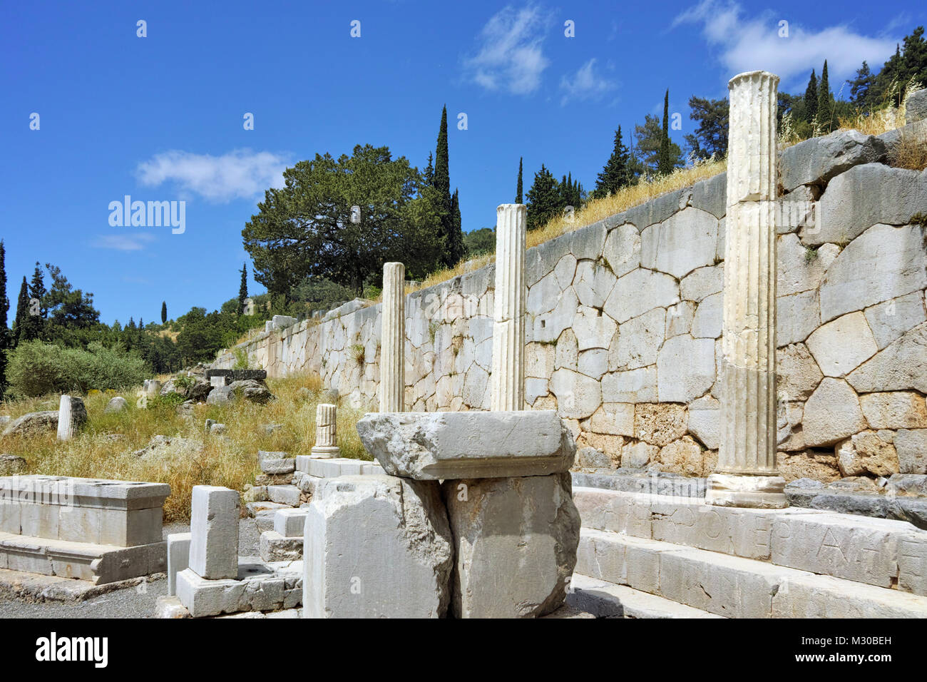Columns in in Ancient Greek archaeological site of Delphi, Central ...
