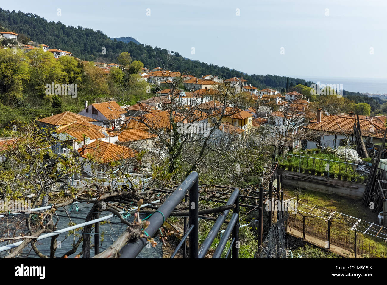 Panorama to village of Potamia, Thassos island, East Macedonia and ...