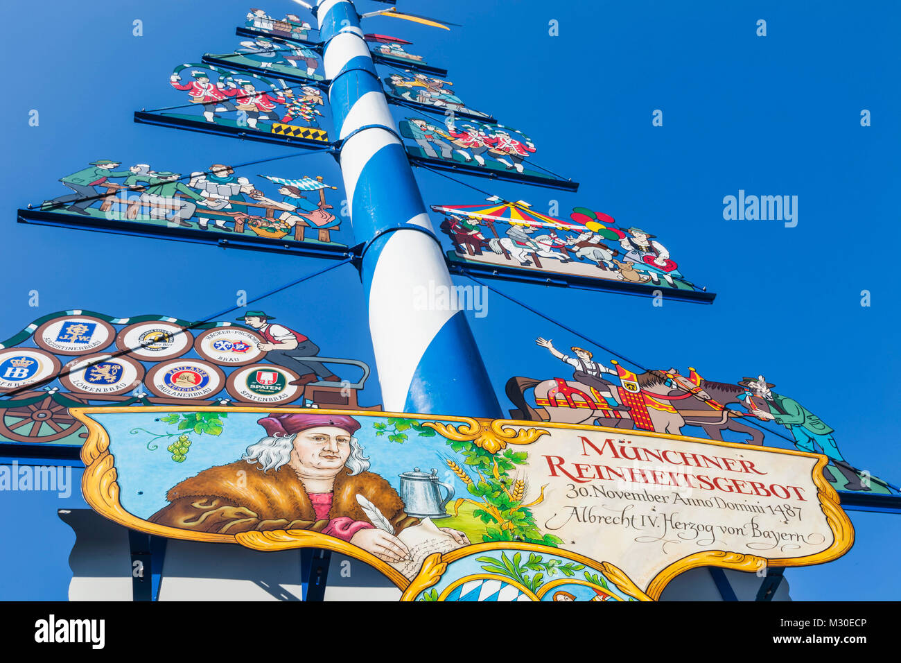 Germany, Bavaria, Munich, Viktualienmarkt, The Market Maypole Stock ...