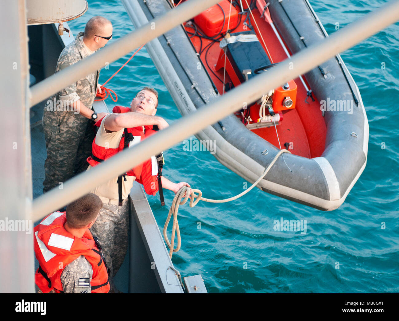 Simulated Man Over Board Drill by 316th ESC Stock Photo - Alamy