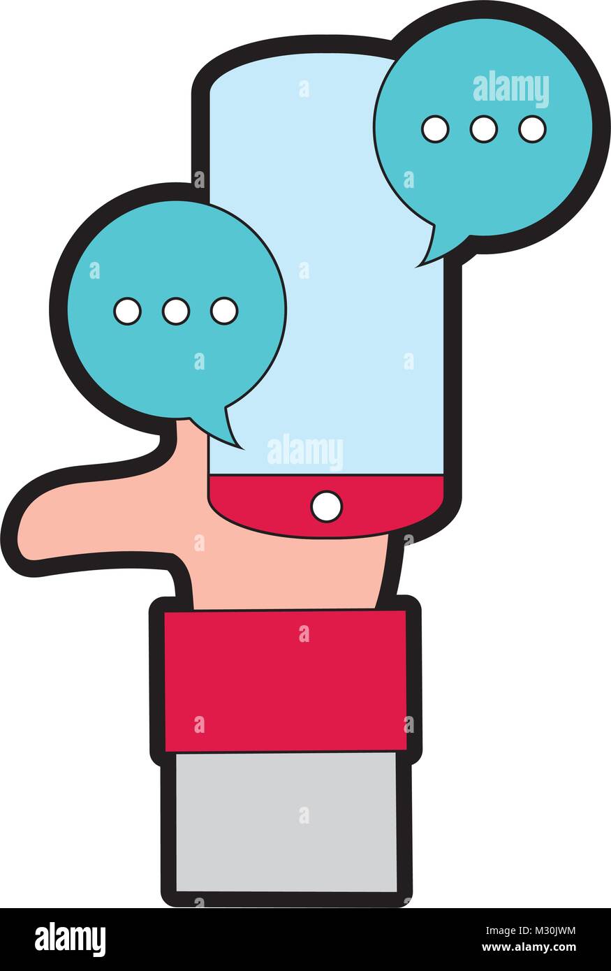 full color hand man with smartphone techology and chat bubbles Stock ...