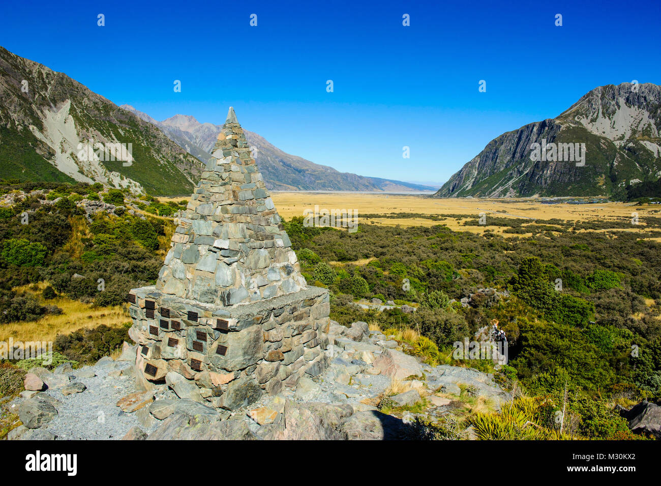 Memorial pyramid in the Mount Cook National Park, South Island, New ...