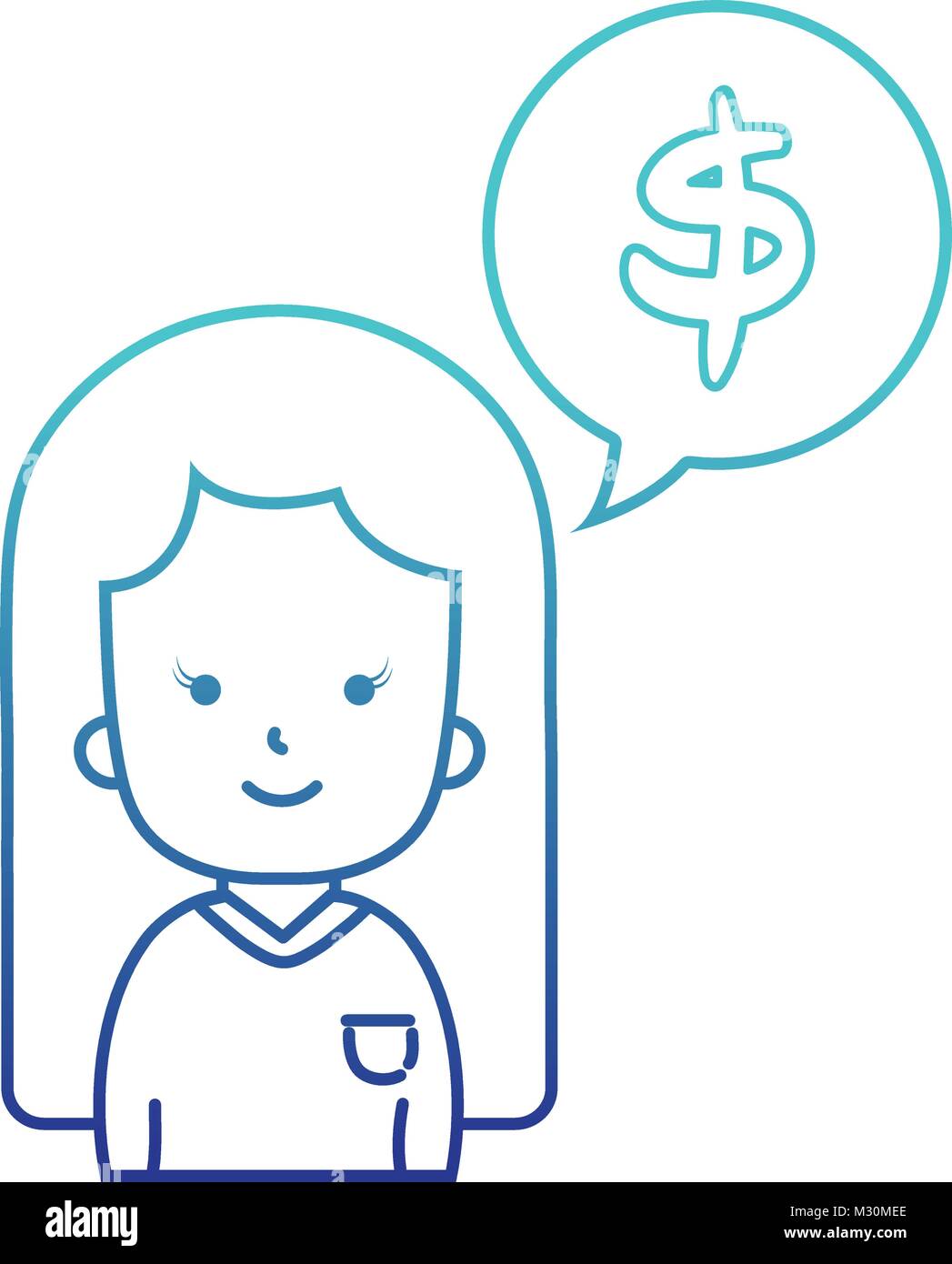 blue line woman with blouse and dollar symbol inside chat bubble Stock ...