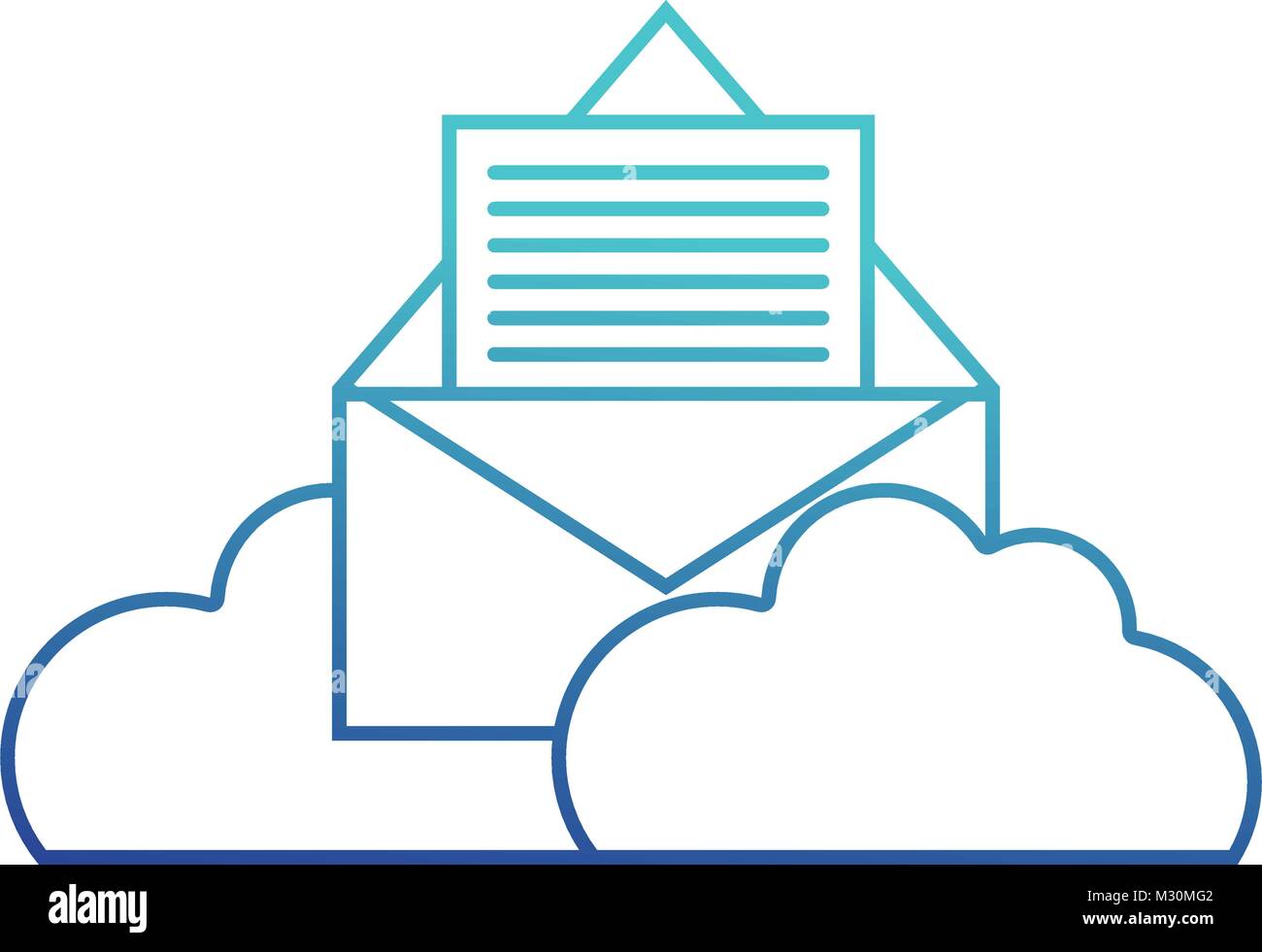 blue line e-mail letter with document information and clouds Stock ...