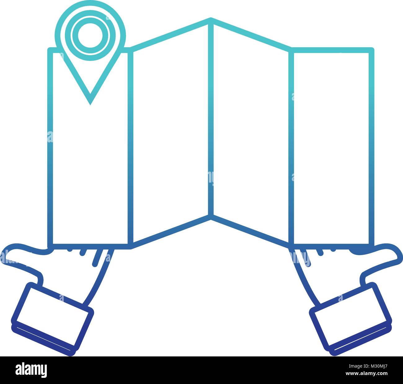 blue line man hands with abstract map and location symbol Stock Vector ...