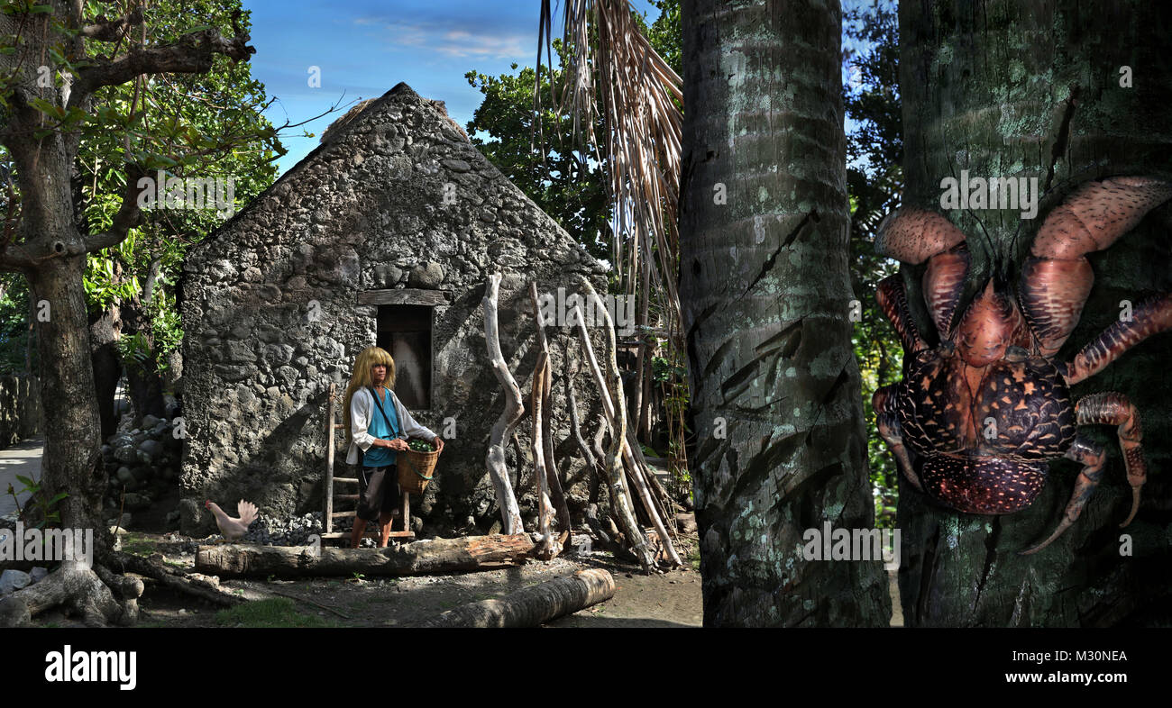 coconut crab and woman with straw wig, Sabtang Island, Batanes ...